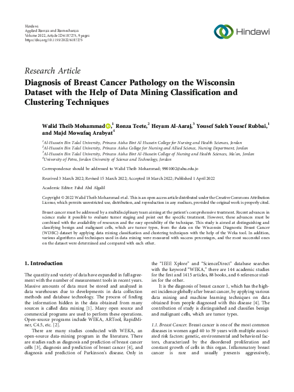 (PDF) Diagnosis of Breast Cancer Pathology on the Wisconsin Dataset ...
