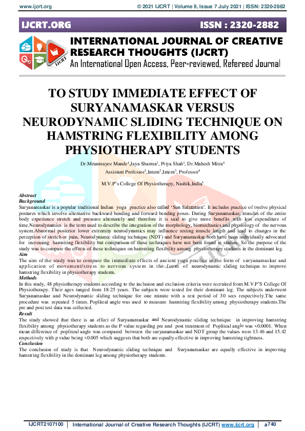 (PDF) To Study Immediate Effect of Suryanamaskar Versus Neurodynamic Sliding Technique on ...