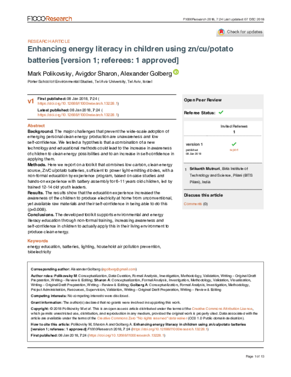 (PDF) Enhancing energy literacy in children using zn/cu/potato batteries