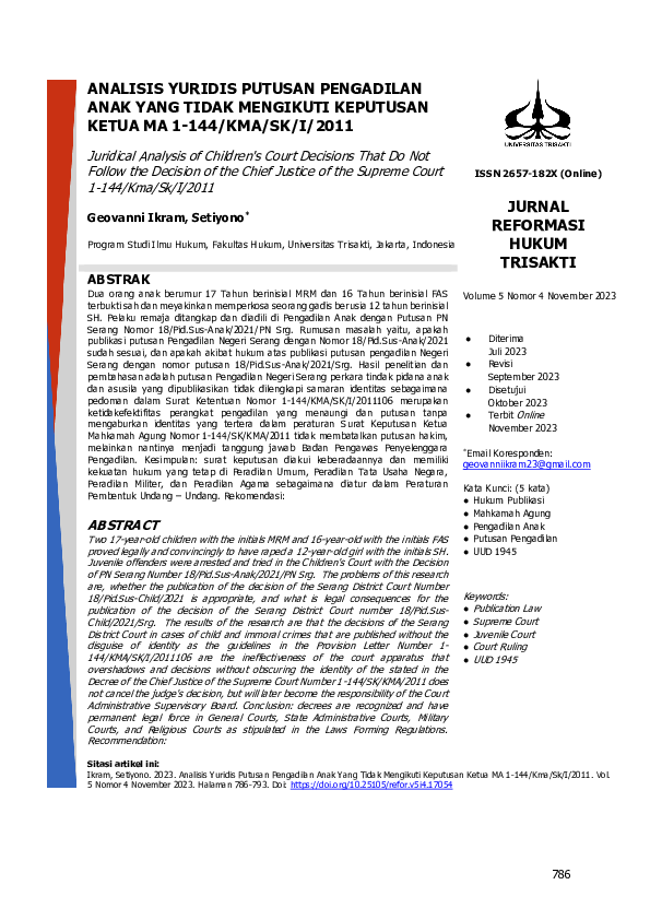 (PDF) Analisis Yuridis Terhadap Publikasi Putusan Pengadilan Anak Yang Tidak Mengikuti Pedoman ...
