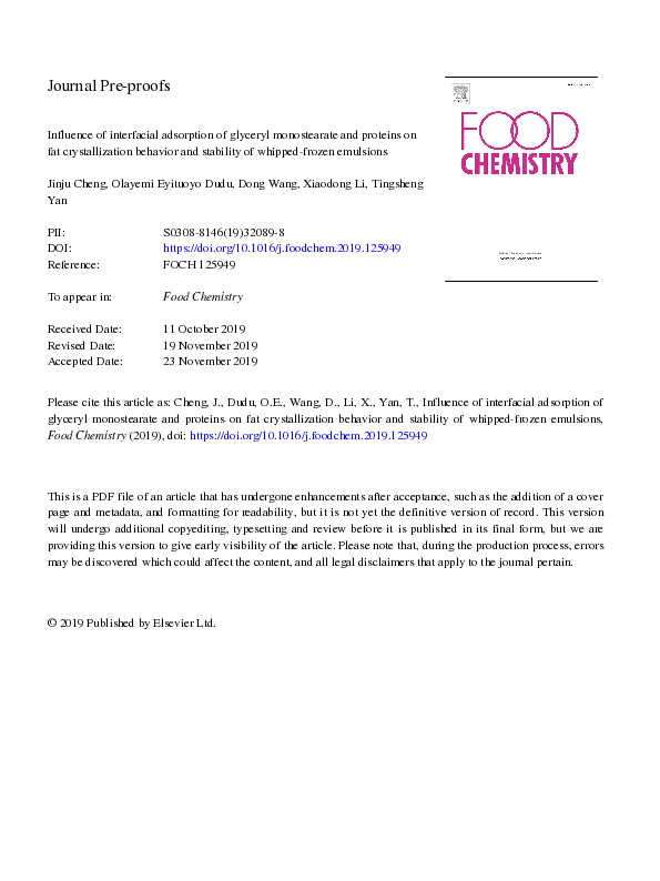 (PDF) Influence of interfacial adsorption of glyceryl monostearate and ...