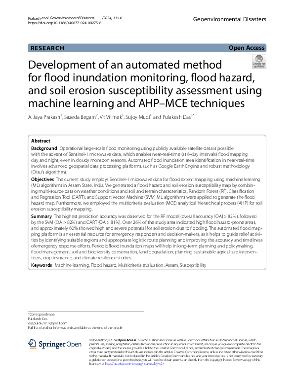 (PDF) Development of an automated method for flood inundation monitoring, flood hazard, and soil ...