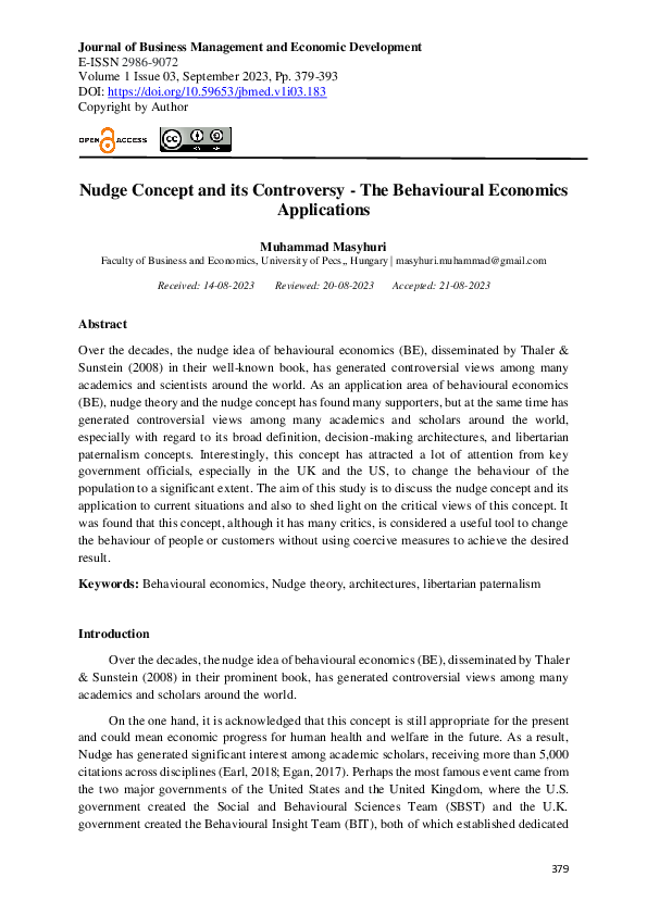 (PDF) Nudge Concept and its Controversy - The Behavioural Economics ...