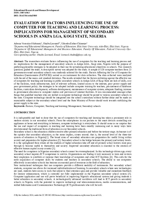 (PDF) EVALUATION OF FACTORS INFLUENCING THE USE OF COMPUTER FOR ...