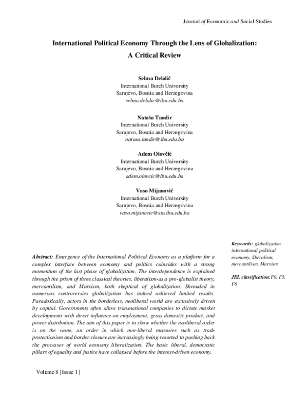 (PDF) International Political Economy Through the Lens of Globalization ...
