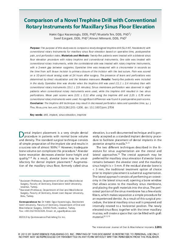 (PDF) Comparison of a Novel Trephine Drill with Conventional Rotary ...