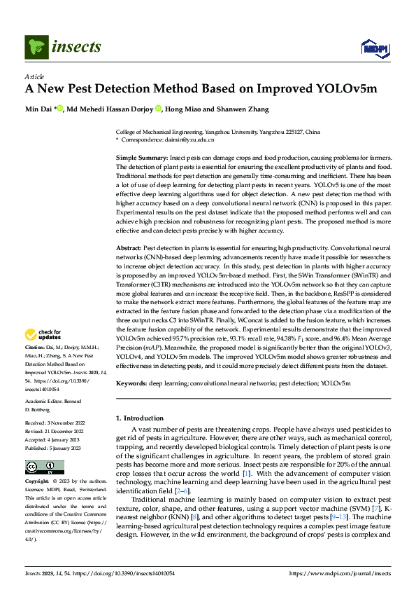 (PDF) A New Pest Detection Method Based on Improved YOLOv5m