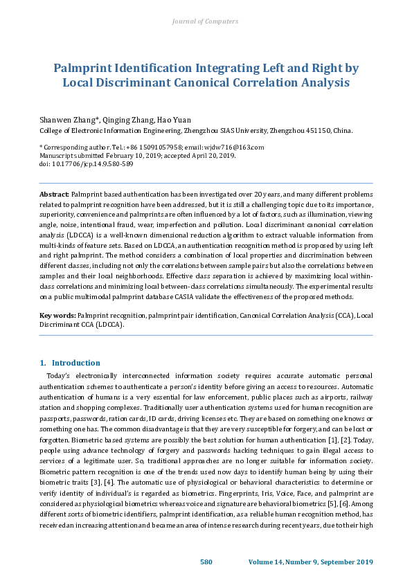 (PDF) Palmprint Identification Integrating Left and Right by Local Discriminant Canonical ...