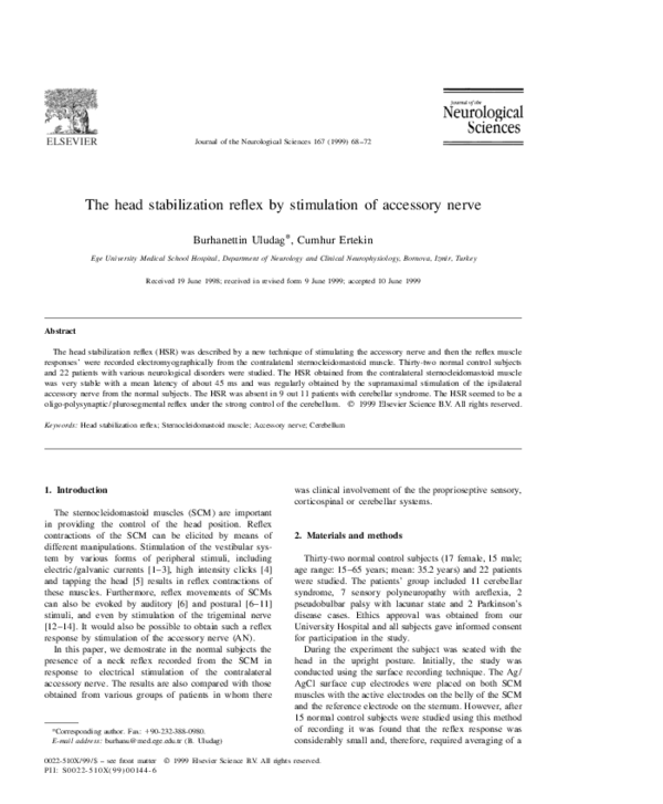 (PDF) The head stabilization reflex by stimulation of accessory nerve