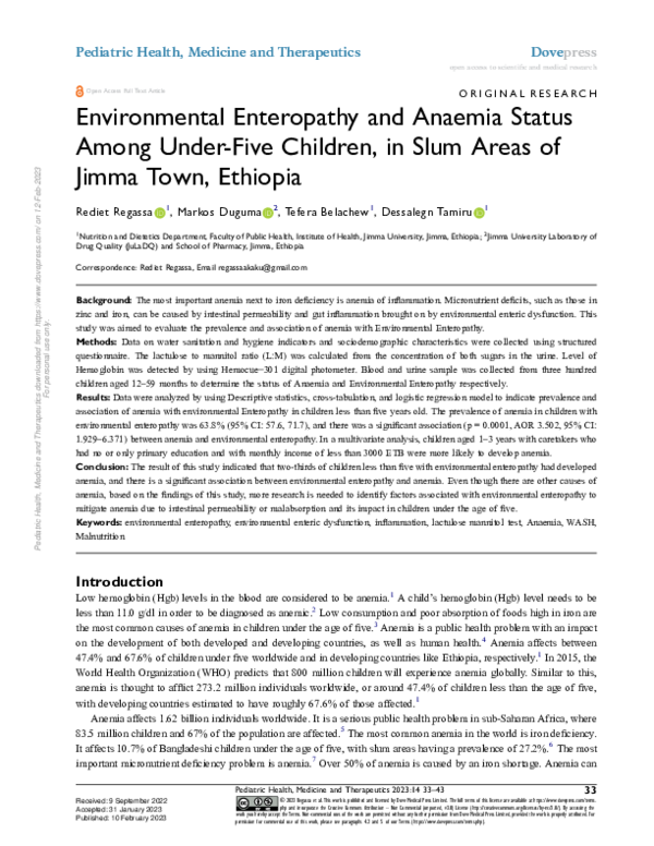 (PDF) Environmental Enteropathy and Anaemia Status Among Under-Five ...