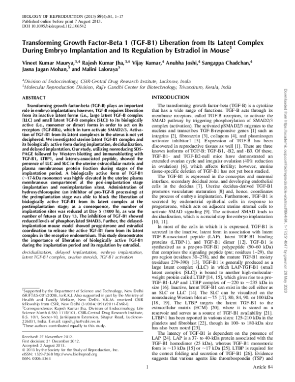 (PDF) Transforming Growth Factor-Beta 1 (TGF-B1) Liberation from Its Latent Complex During ...