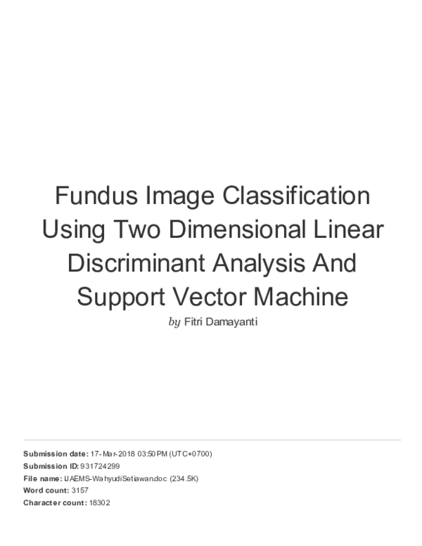 (PDF) Fundus Image Classification Using Two Dimensional Linear Discriminant Analysis and Support ...