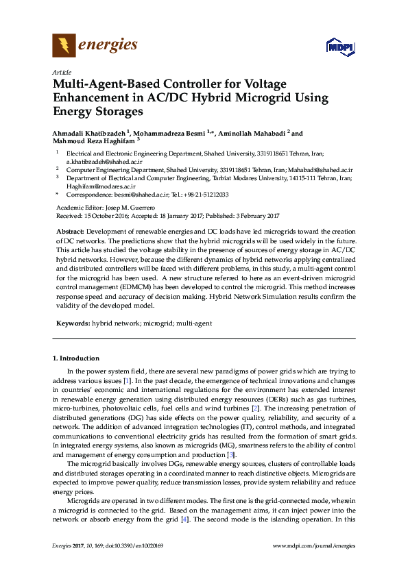 (PDF) Multi-Agent-Based Controller for Voltage Enhancement in AC/DC ...