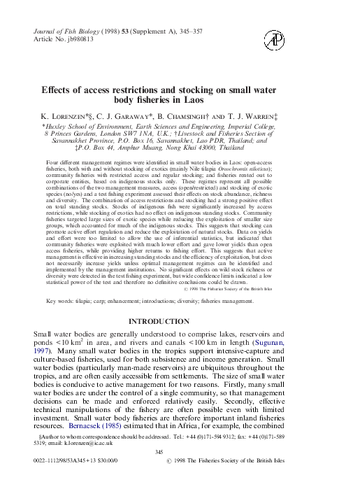 (PDF) Effects of access restrictions and stocking on small water body ...