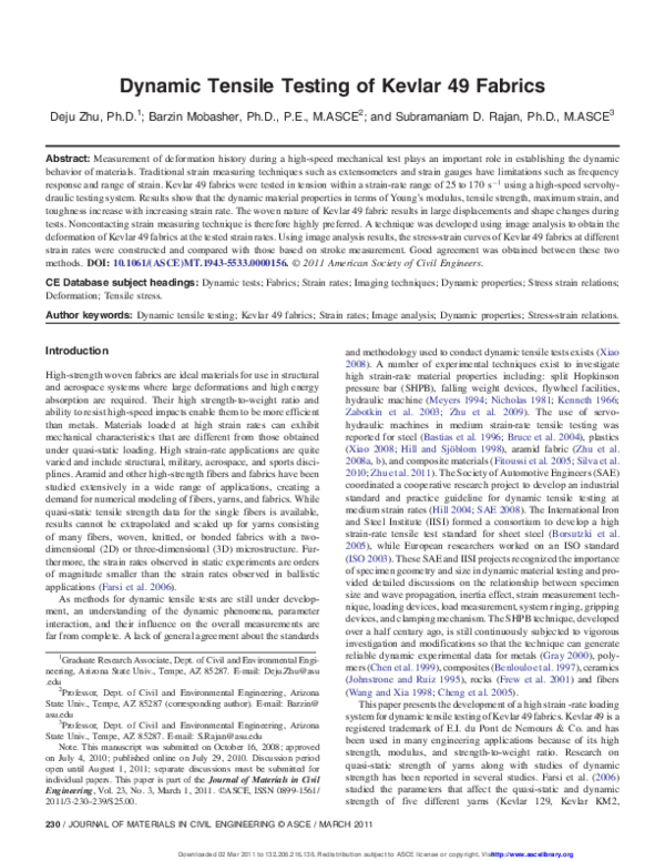 (PDF) Dynamic Tensile Testing of Kevlar® 49 Fabrics