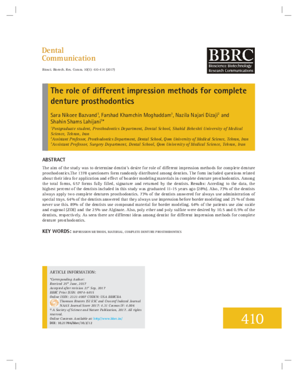 (PDF) The role of different impression methods for complete denture ...