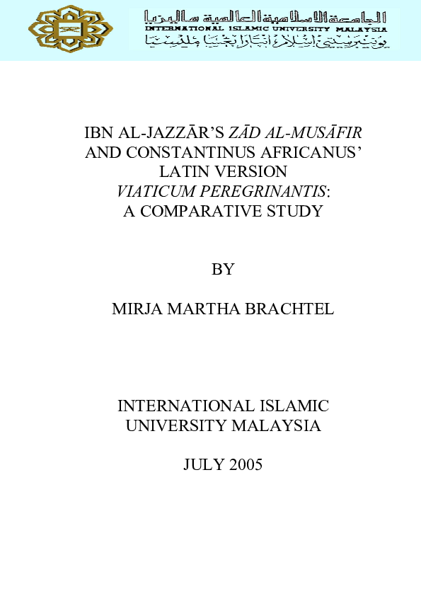 (PDF) IBN AL-JAZZĀR'S ZĀD AL-MUSĀFIR AND CONSTANTINUS AFRICANUS' LATIN ...