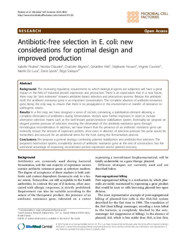 (PDF) Antibiotic-free Selection Strategies for E. coli Production