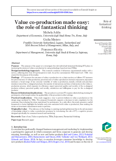 (PDF) Value co-production made easy: the role of fantastical thinking