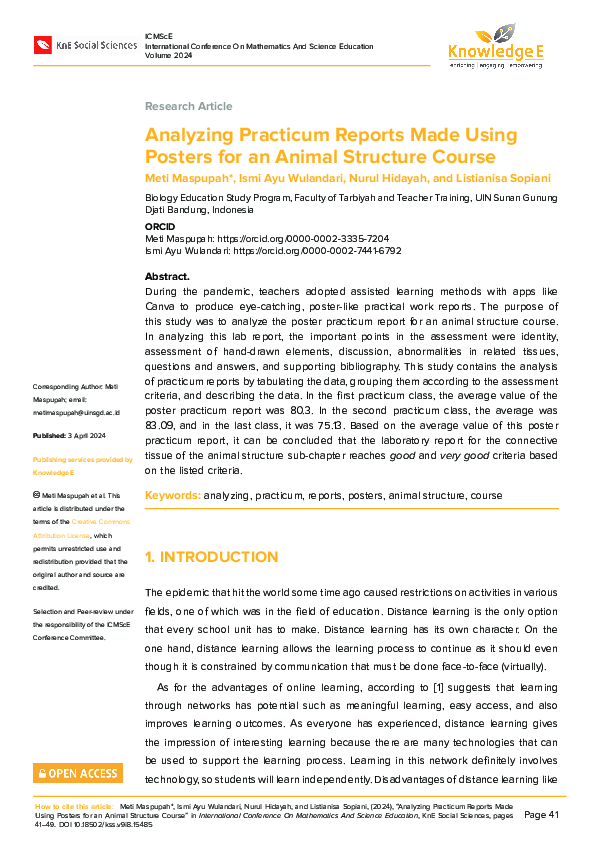 (PDF) Analyzing Practicum Reports Made Using Posters for an Animal ...