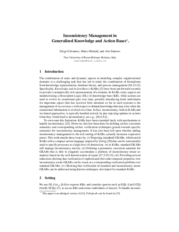 (PDF) Inconsistency Management in Generalized Knowledge and Action Bases