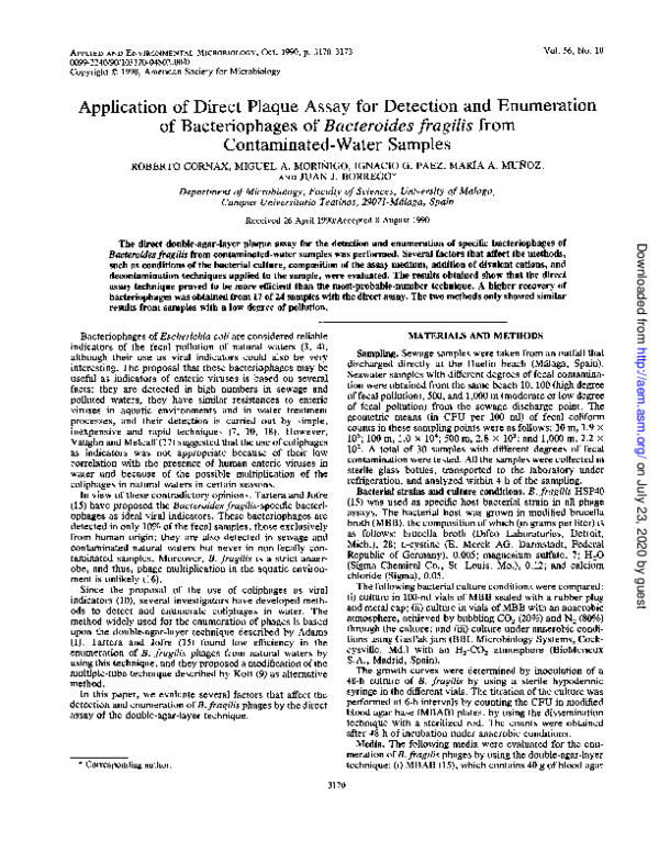 (PDF) Application of direct plaque assay for detection and enumeration ...