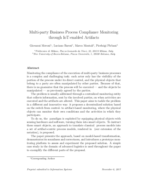 (PDF) Multi-party business process compliance monitoring through IoT ...