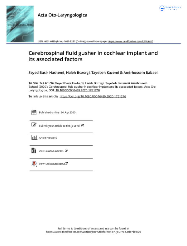 (PDF) Cerebrospinal Fluid Gusher in Cochlear Implantation and Its ...