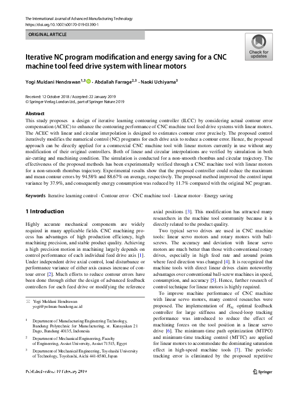 Pdf Iterative Nc Program Modification And Energy Saving For A Cnc Machine Tool Feed Drive