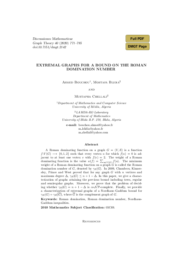 (PDF) Characterizing Extremal Graphs for Roman Domination Bounds