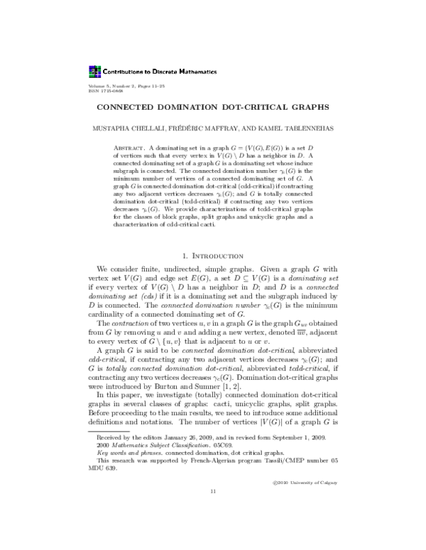 (PDF) Connected domination dot-critical graphs
