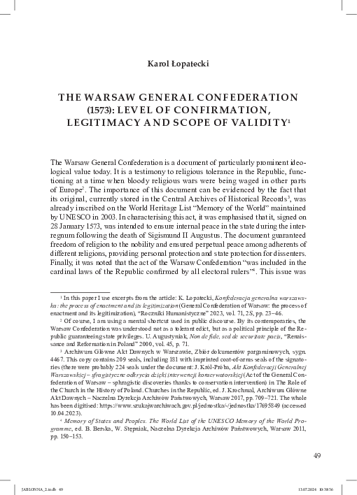 (PDF) The Warsaw General Confederation (1573): level of confirmation ...