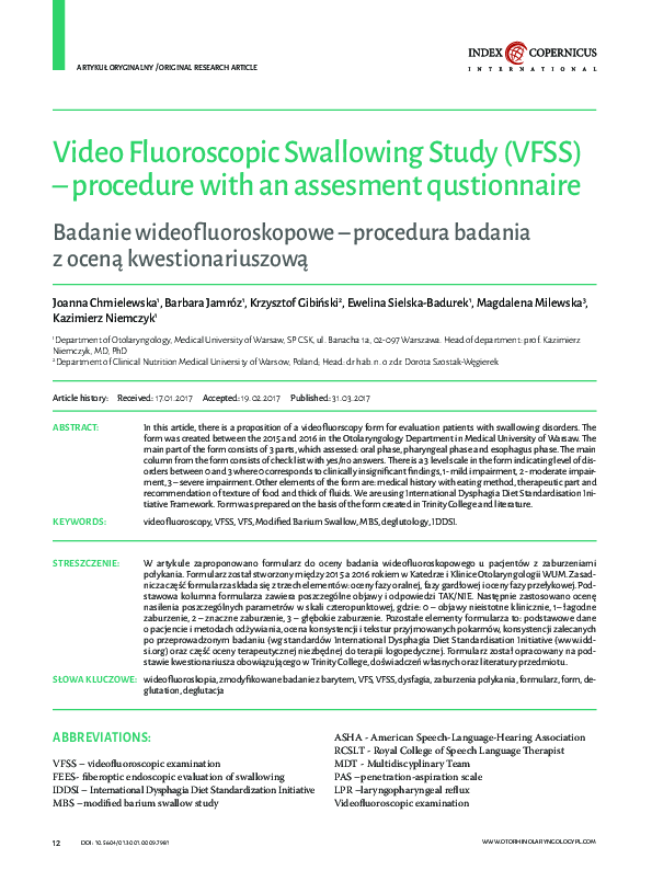 (PDF) Videofluoroscopic examination – study procedure with an ...
