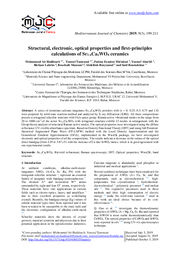 (PDF) Structural, electronic, optical properties and first-principles calculations of Sr1 ...