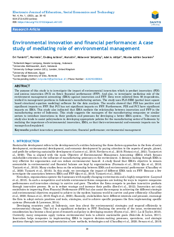 (PDF) Environmental innovation and financial performance: A case study ...