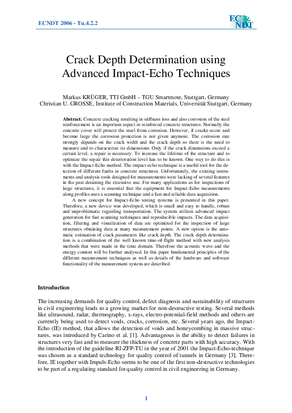 (PDF) Crack Depth Determination using Advanced Impact-Echo Techniques