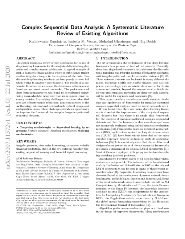(PDF) Complex Sequential Data Analysis: A Systematic Literature Review of Existing Algorithms