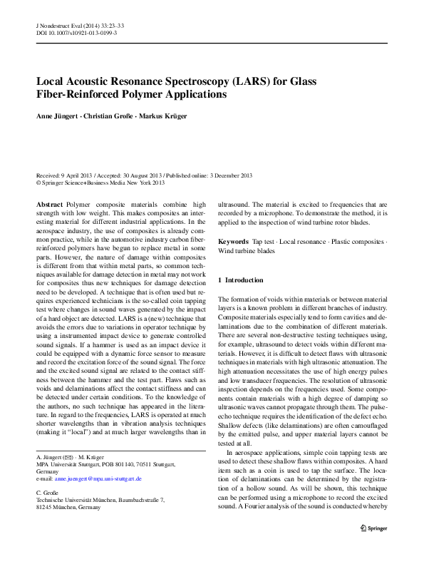 (PDF) Local Acoustic Resonance Spectroscopy (LARS) for Glass Fiber ...