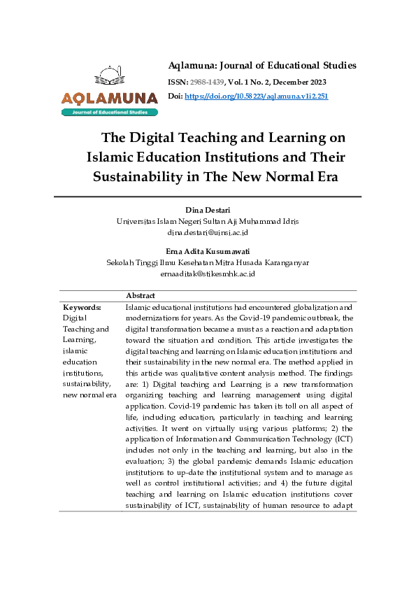(PDF) The Digital Teaching and LEarning on Islamic Education ...