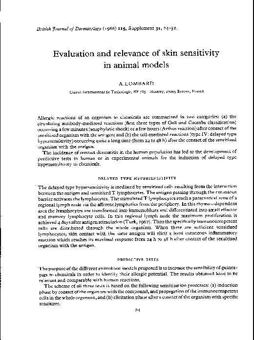 (PDF) Evaluation and relevance of skin sensitivity in animal models