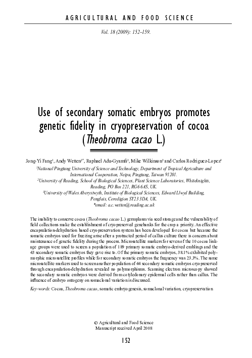 (PDF) Use of secondary somatic embryos promotes genetic fidelity in ...