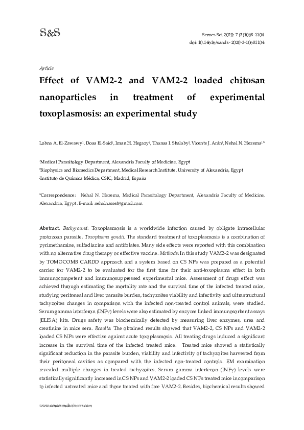 (PDF) Effect of VAM2-2 and VAM2-2 loaded chitosan nanoparticles in treatment of experimental ...