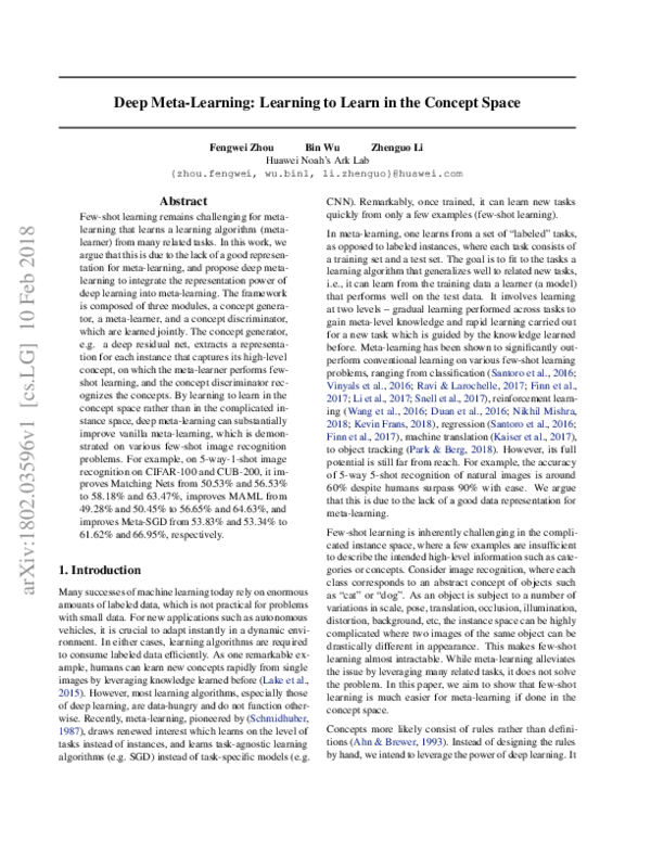 (PDF) Deep Meta-Learning: Learning to Learn in the Concept Space