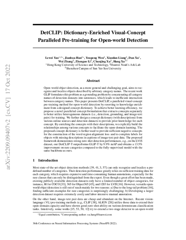 (PDF) DetCLIP: Dictionary-Enriched Visual-Concept Paralleled Pre ...