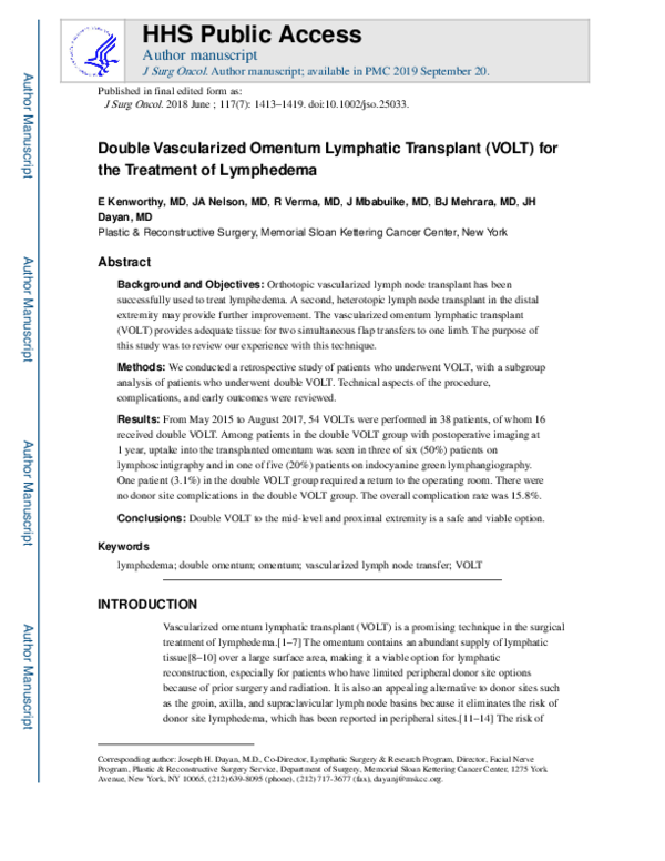 (PDF) Double vascularized omentum lymphatic transplant (VOLT) for the ...