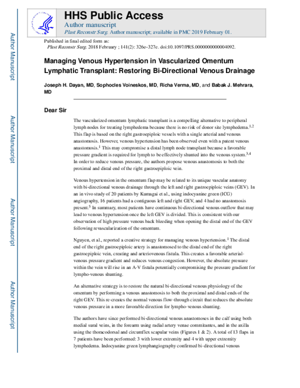 (PDF) Managing Venous Hypertension in Vascularized Omentum Lymphatic ...