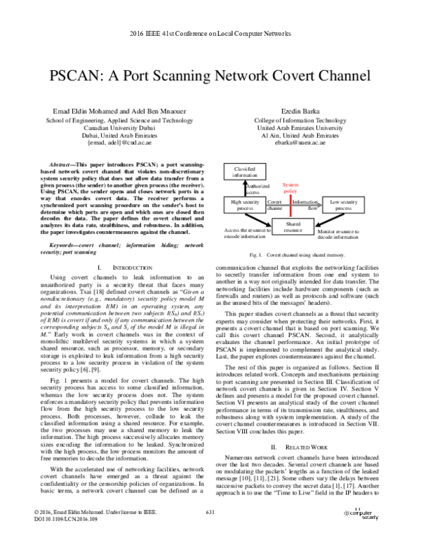 (PDF) PSCAN: A Port Scanning Network Covert Channel