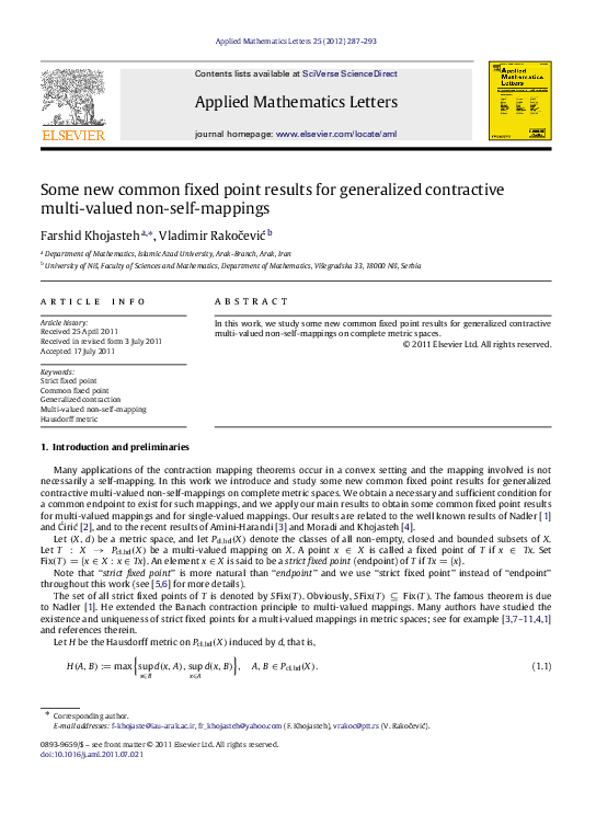 (PDF) Some new common fixed point results for generalized contractive multi-valued non-self-mappings