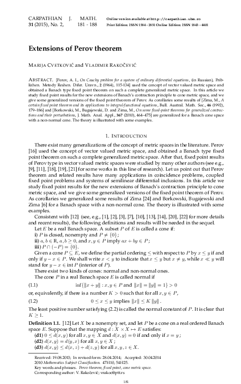 (PDF) Extensions of Perov theorem