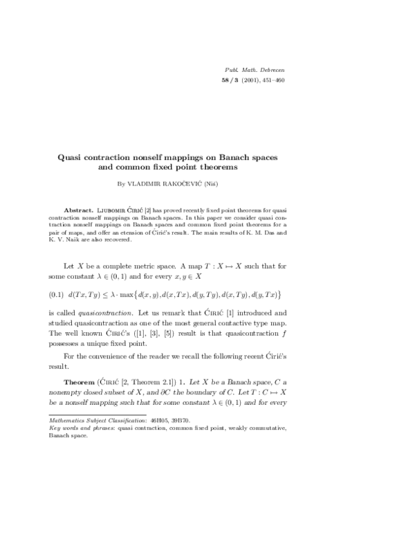 (PDF) Quasi contraction nonself mappings on Banach spaces and common ...